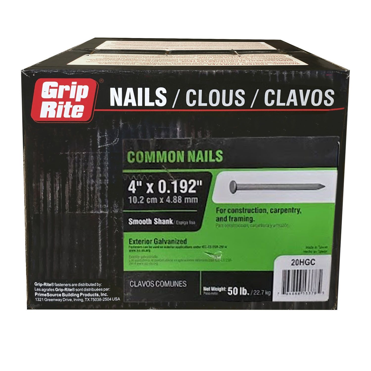4" long 20D Common Nail 6 ga. Hot Dip Galvanized 50 lb. Box | K.L. Jack