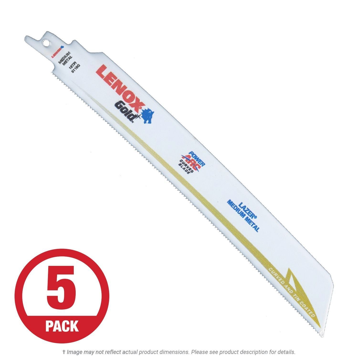 Lenox Gold 9118GR 9" x 18 TPI Heavy Duty Recip Saw Blade for Metal, 5 ...