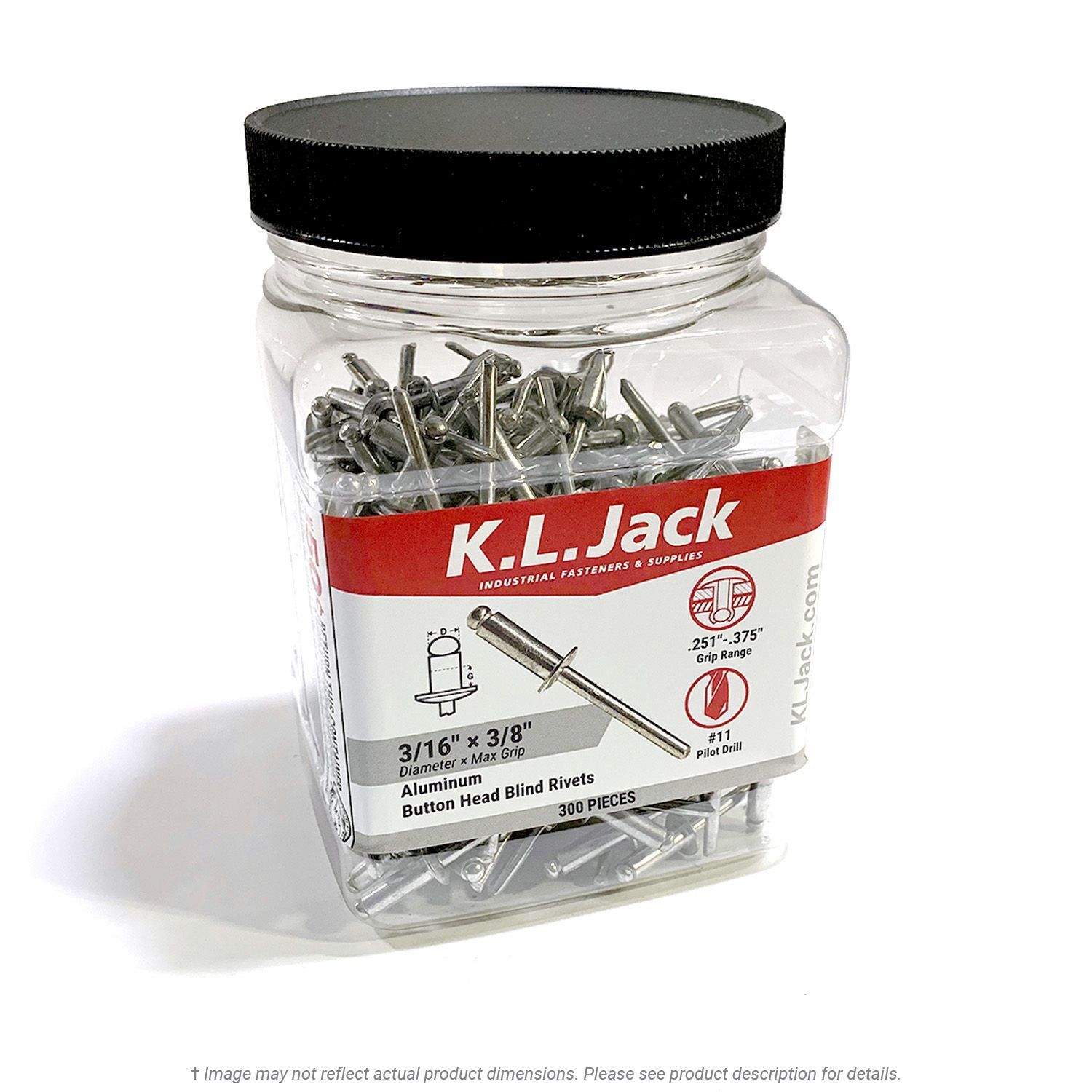 Aluminum Blind Rivets 3/16" x 3/8" Grip - 300 Per Jar | K.L. Jack