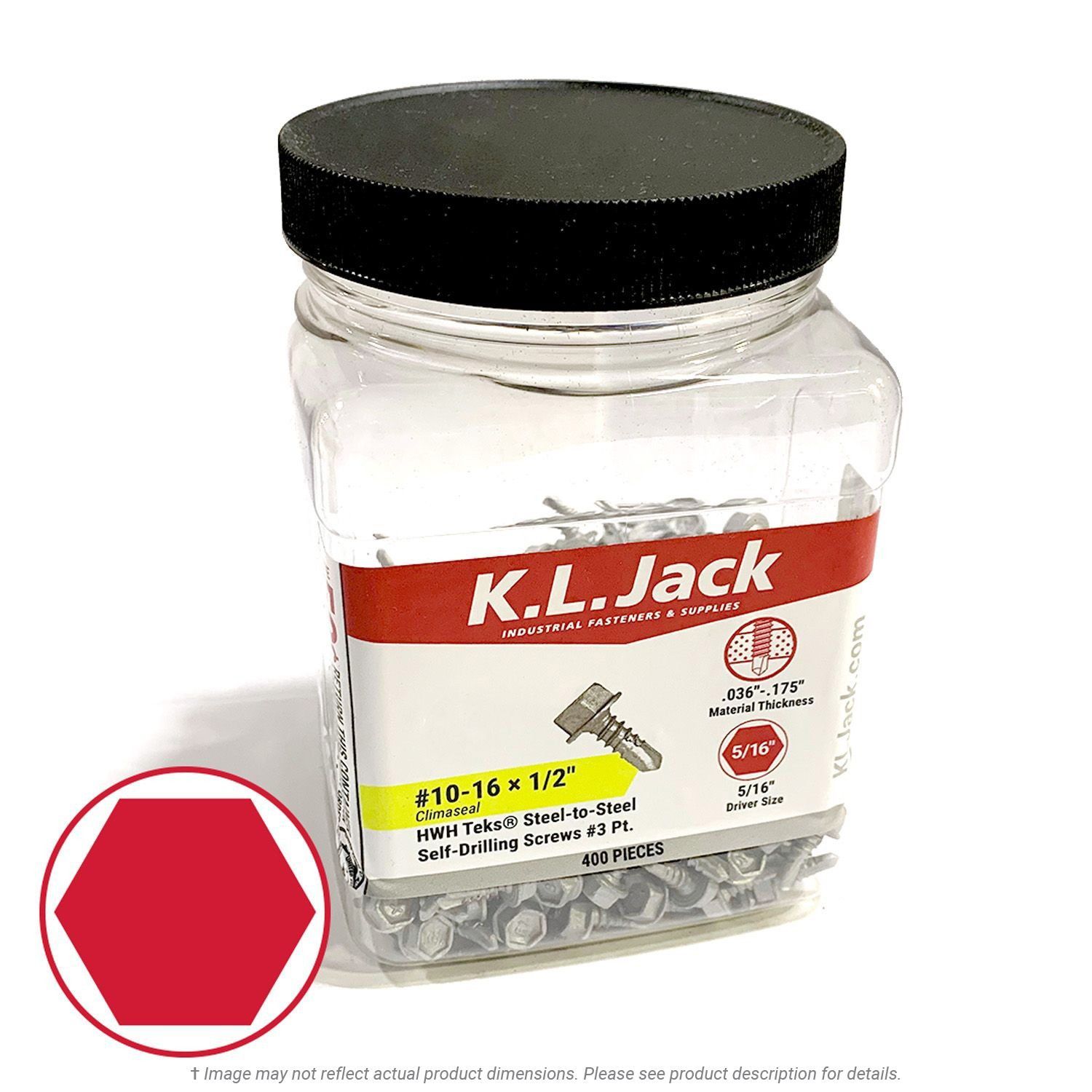 #10 x 1/2" Ceramic Coated Hex Washer Head Tek Screws - 400 Per Jar | K ...