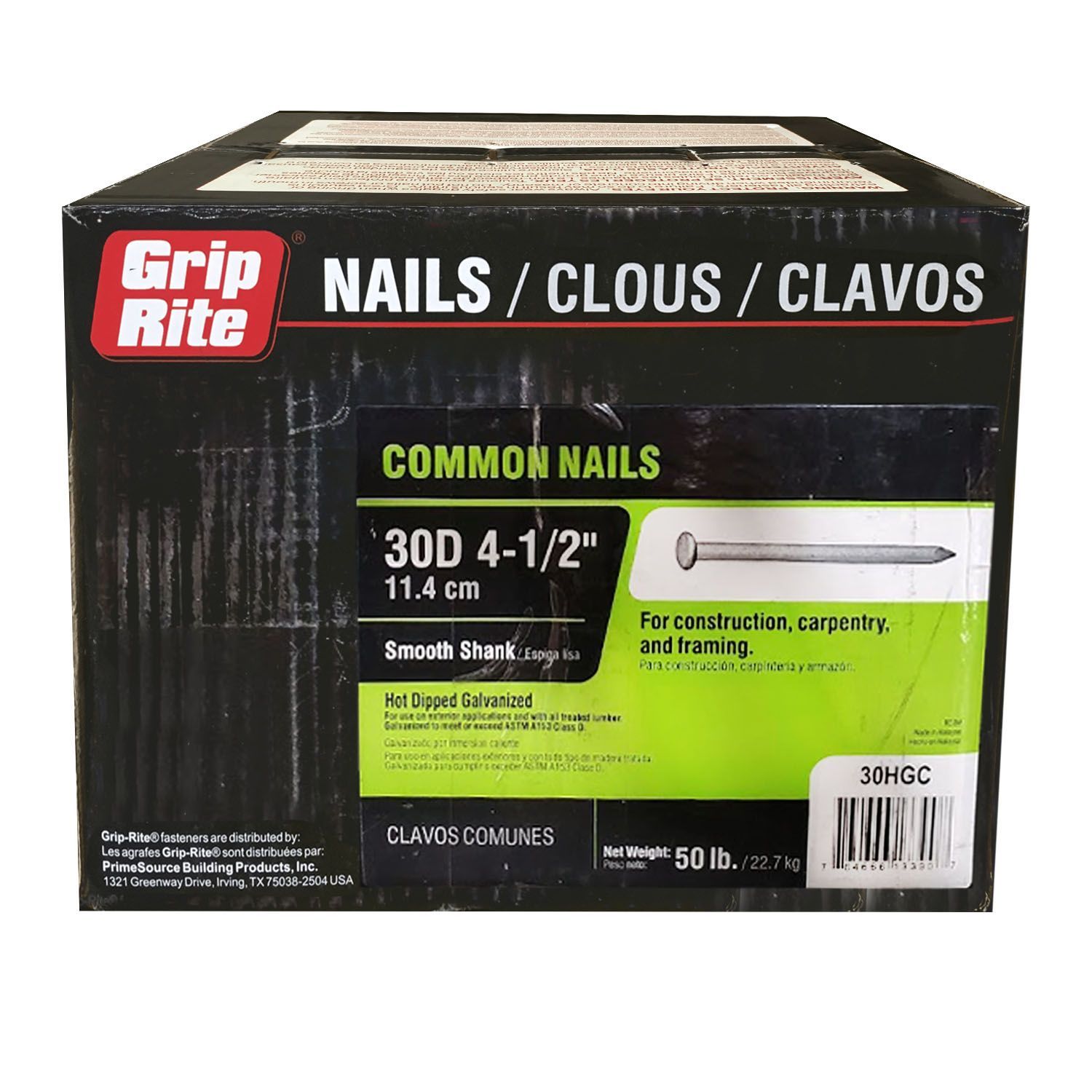 4-1/2" long 30D Common Nail 5 ga. Hot Dip Galvanized 50 lb. Box | K.L. Jack