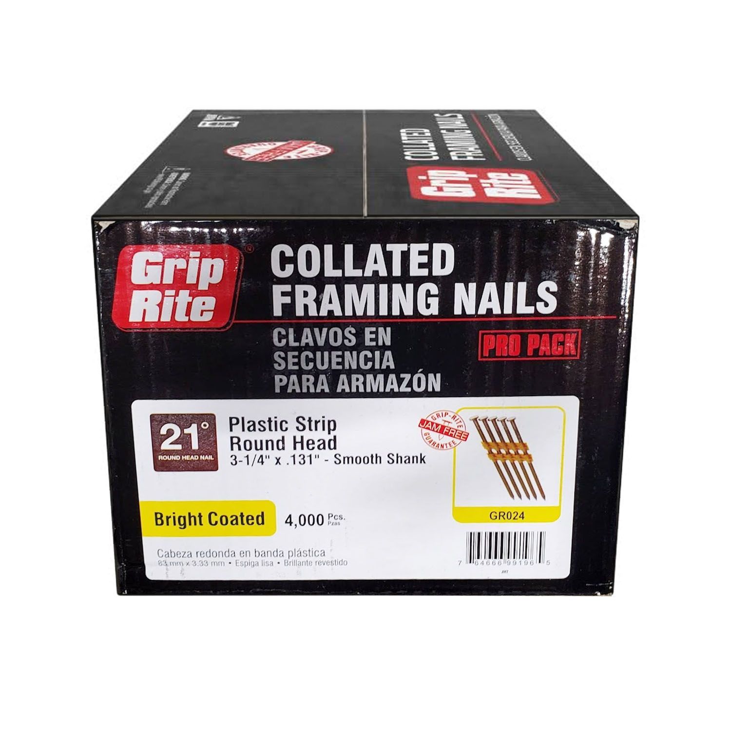 3-1/4" long 21° Plastic Collated Strip Nails Bright Finish 4,000 per ...