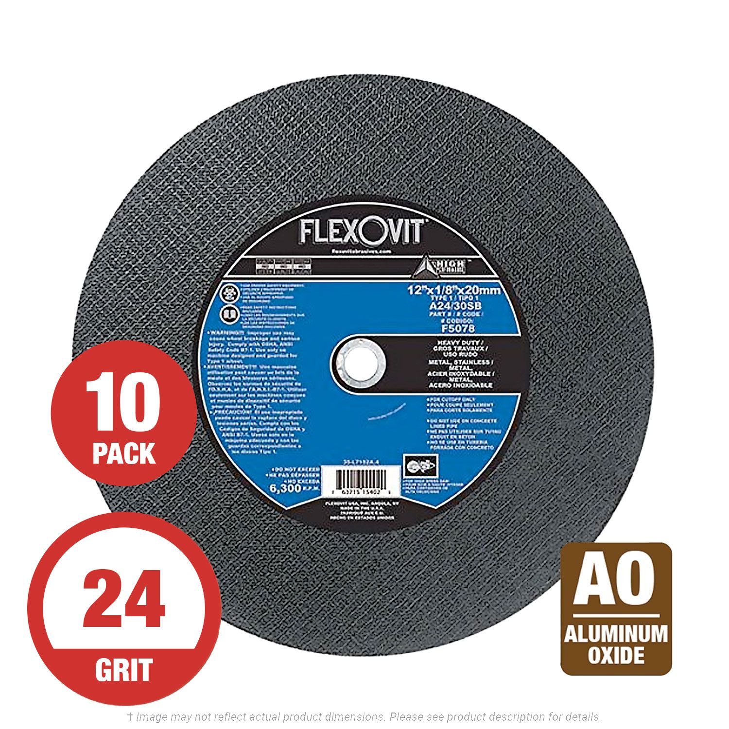 12" x 1/8" x 20mm High Speed Metal Cutoff Wheel A24/30SB - 10 per Box ...