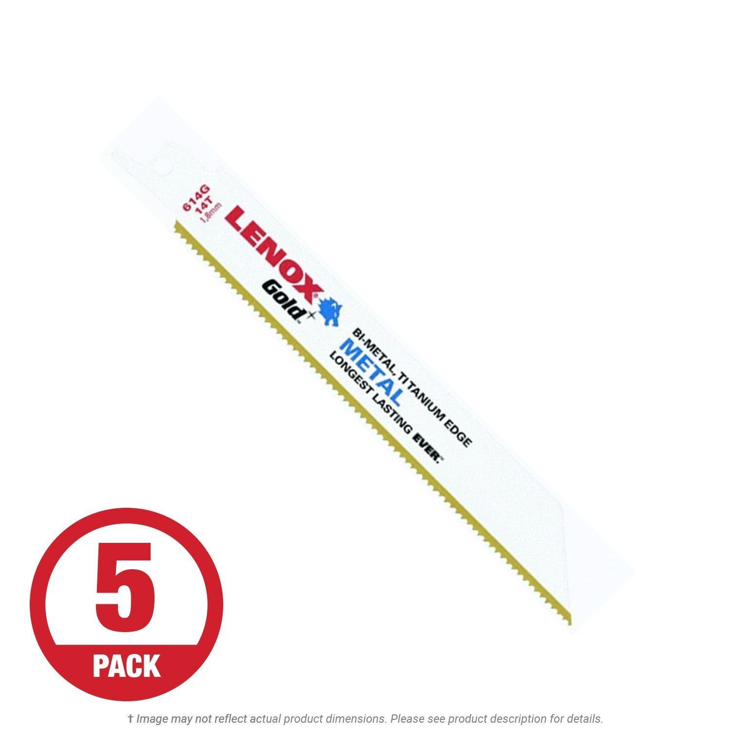 Lenox Gold 614GR 6" x 14 TPI Reciprocating Saw Blade for Metal, 5-Pack ...