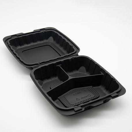 Hinged Takeout 8X8X3" 3-Compt MFPP Black 200/case | Singer Equipment Co.