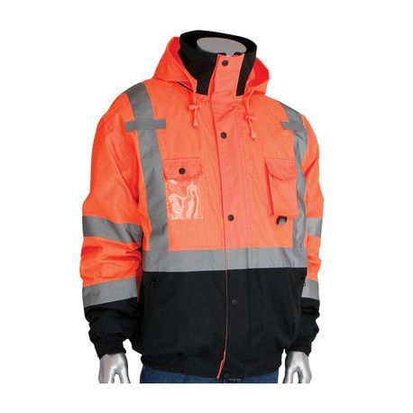 PIP® 333-1770-OR/XL Bomber Jacket With Zip-Out Fleece Liner, Hi-Viz ...