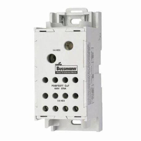 Bussmann PDBFS330 Power Distribution Block, 600 VAC/VDC, 380 A, 1 Pole, 6 AWG to 500 kcmil, 14 ...
