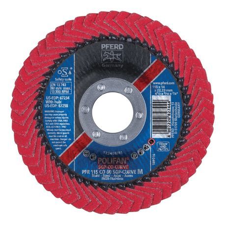 PFERD POLIFAN® 67234 Special Line SGP CO-CURVE Unthreaded Coated Abrasive Flap Disc, 4-1/2 in ...