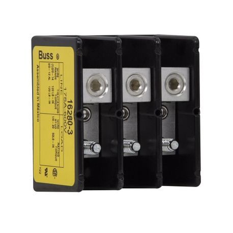 Bussmann 16280-3 Barrier Power Distribution Block, 600 VAC/VDC, 175 A, 3 Pole, 14 to 2/0 AWG ...