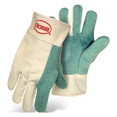 Boss® 1JC3027 3-Ply Durable Hot Mill Gloves, L, Cotton, Green/Natural ...
