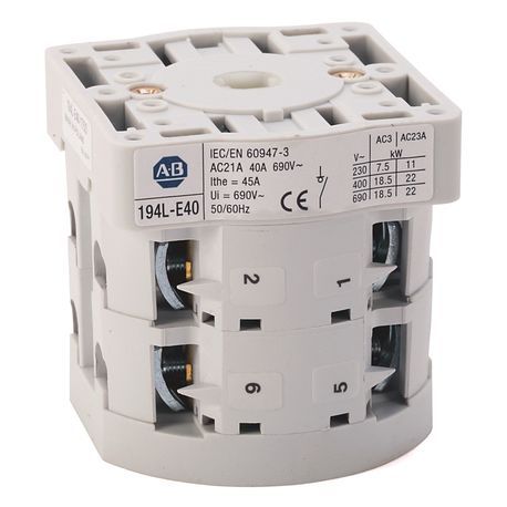 Rockwell Automation IEC Control and Load Switch, OFF-ON 90°, 40 Amp, 3 ...