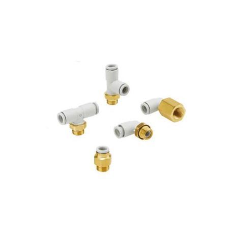 SMC® KQ2VS06-02AP KQ2 Universal One Touch Fitting, 6 mm x R1/4 Nominal, Brass | SMC