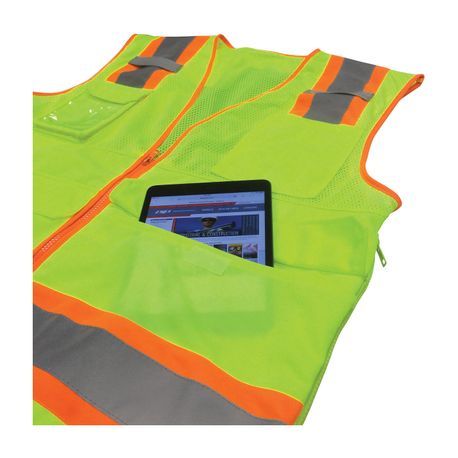 PIP® 302-0700-LY/XL 2-Tone Surveyor Tech Vest, XL, Hi-Viz Lime Yellow ...