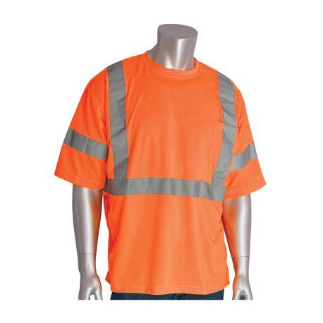 PIP® 313-1400-OR/L Short Sleeve X-Back Crew Neck T-Shirt, L, Hi-Viz ...