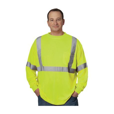 PIP® 313-1300-LY/XL Long Sleeve Crew Neck T-Shirt, XL, Hi-Viz Lime ...