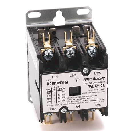 Allen-Bradley, 400 Definite Purpose Contactor, 30A, 120V 50/60Hz, 3 ...