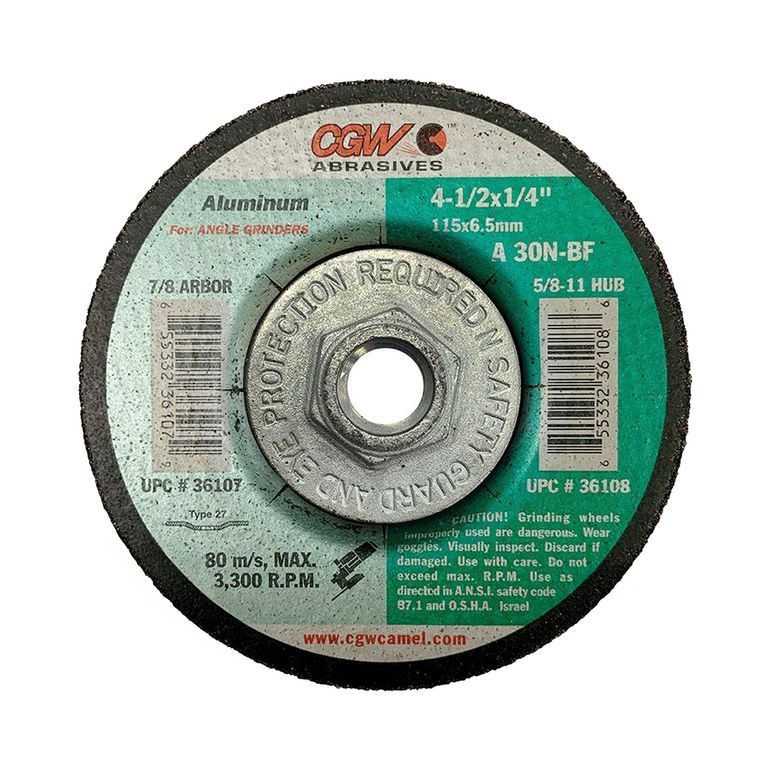 CGW 36108 Aluminum Grinding Wheel 4-1/2" x 1/4" x 5/8"-11 T27 A30N - 10 ...