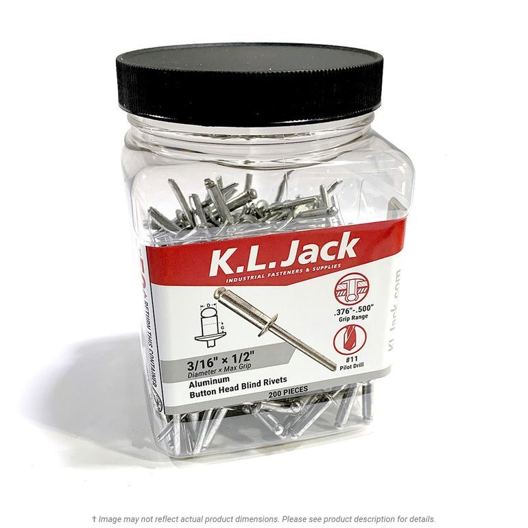 Aluminum Blind Rivets 3/16" x 1/2" Grip - 200 Per Jar | K.L. Jack