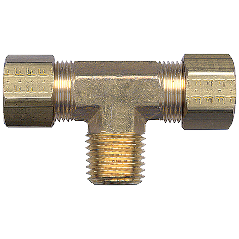 Brass Compression Tee 5/16" Tube x 1/4" Male Pipe Thread | K.L. Jack
