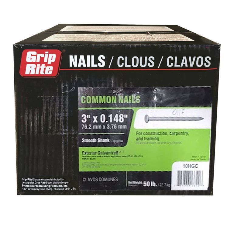3" long 10D Common Nail 9 ga. Hot Dip Galvanized 50 lb. Box | K.L. Jack