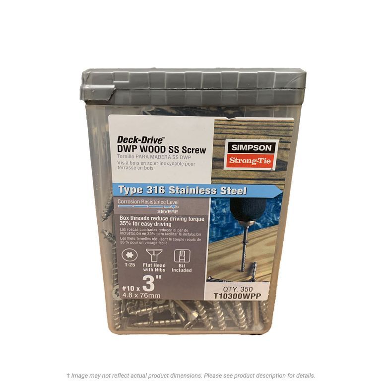 #10 x 3" Simpson Deck-Drive DWP Flat Head Wood Screws, 316 SS, Star ...