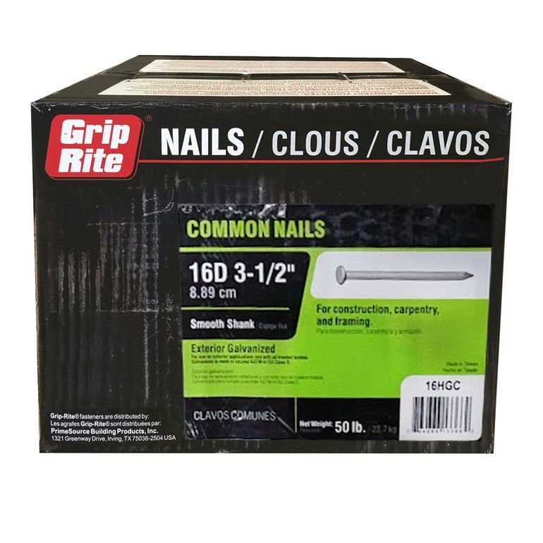 3-1/2" long 16D Common Nail 8 ga. Hot Dip Galvanized 50 lb. Box | K.L. Jack