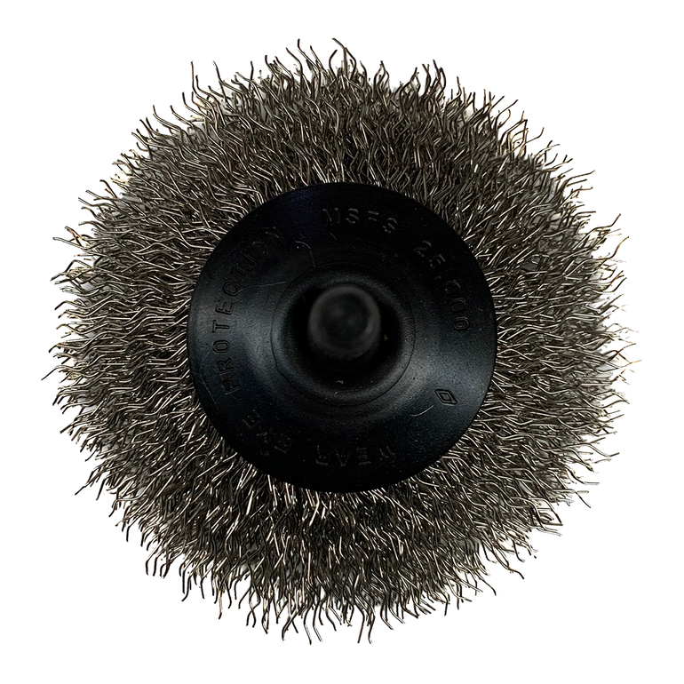 3" Concave Crimped Wire Wheel - 0.014mm Wire Gauge - 1/4" Shank | K.L. Jack