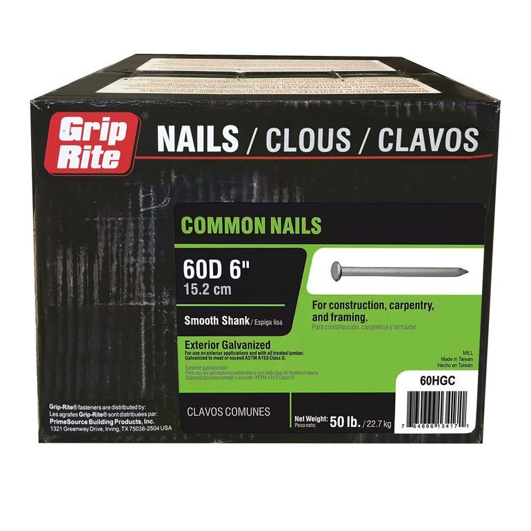 6” long 60D Common Nail 2 ga. Hot Dip Galvanized 50 lb. Box | K.L. Jack