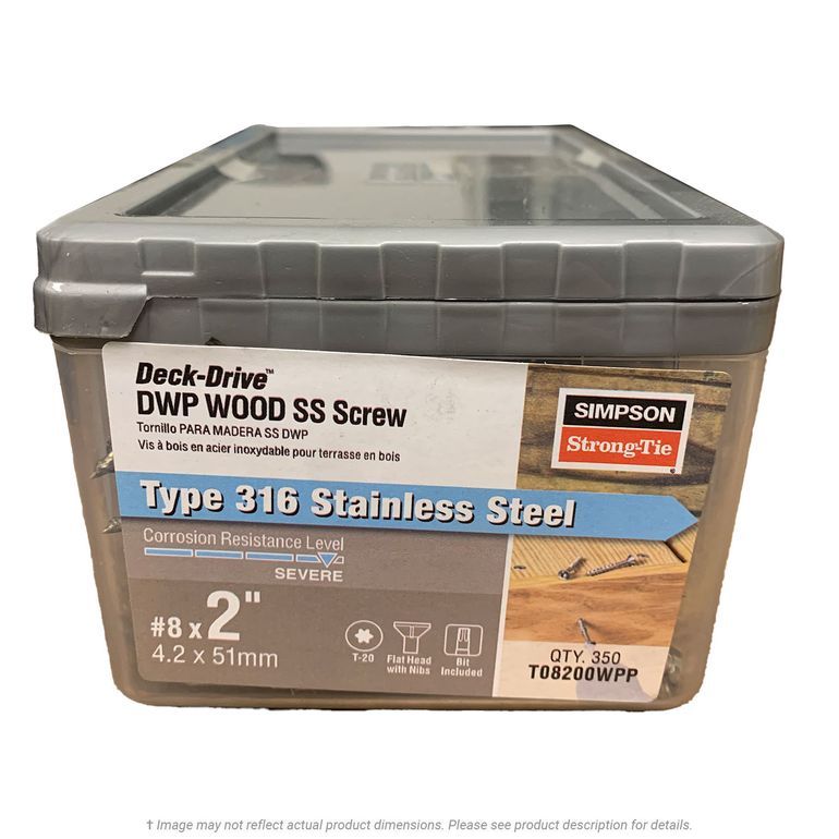 #8 x 2" Simpson Deck-Drive DWP Flat Head Wood Screws, 316 SS, Star ...